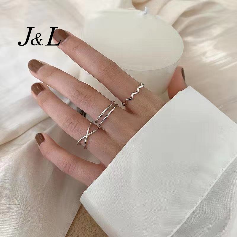 Korean Alloy Cross Parallel Water Ripple Wave Adjustable Opening Ring Set for Woman - shengcu ...