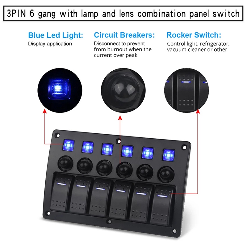 Car Boat Rocker Switch Panel 12V Marine 6 Gang Vehicle Truck Auto Panel ...