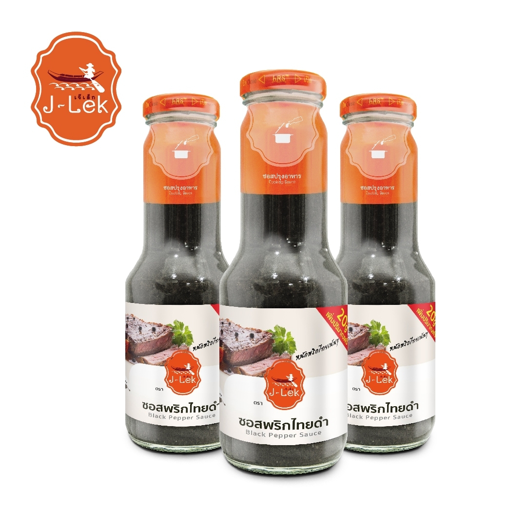 J-Lek (เจ๊เล็ก) ซอสพริกไทยดำ ขวดแก้ว ขนาด 350 กรัม แพ็ค 3 ขวด - MixASale
