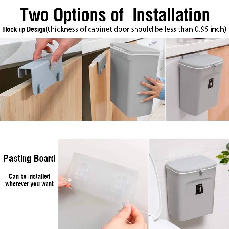 New Kitchen Waste Bin Handheld Trash Can Large Capacity Wall-mounted ...