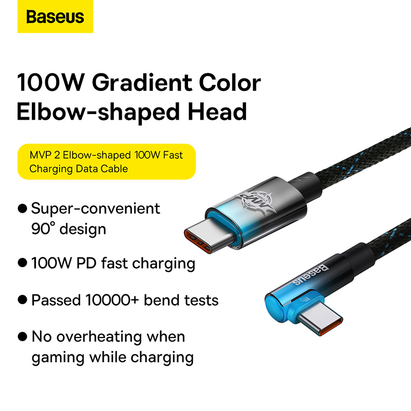 Baseus 100W USB Type C Cable 90 Degree Elbow Fast Charging Cable Gaming USB C Cable For Macbook ...