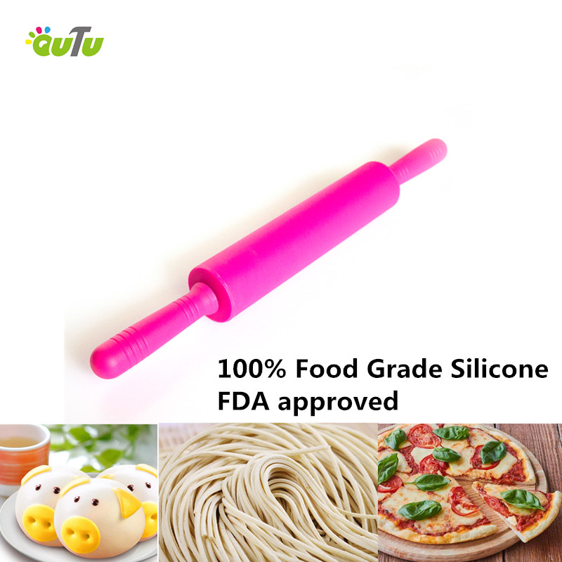 Silicone Rolling Pin Solid Wood Handle Roller Non-Stick Food Flour ...