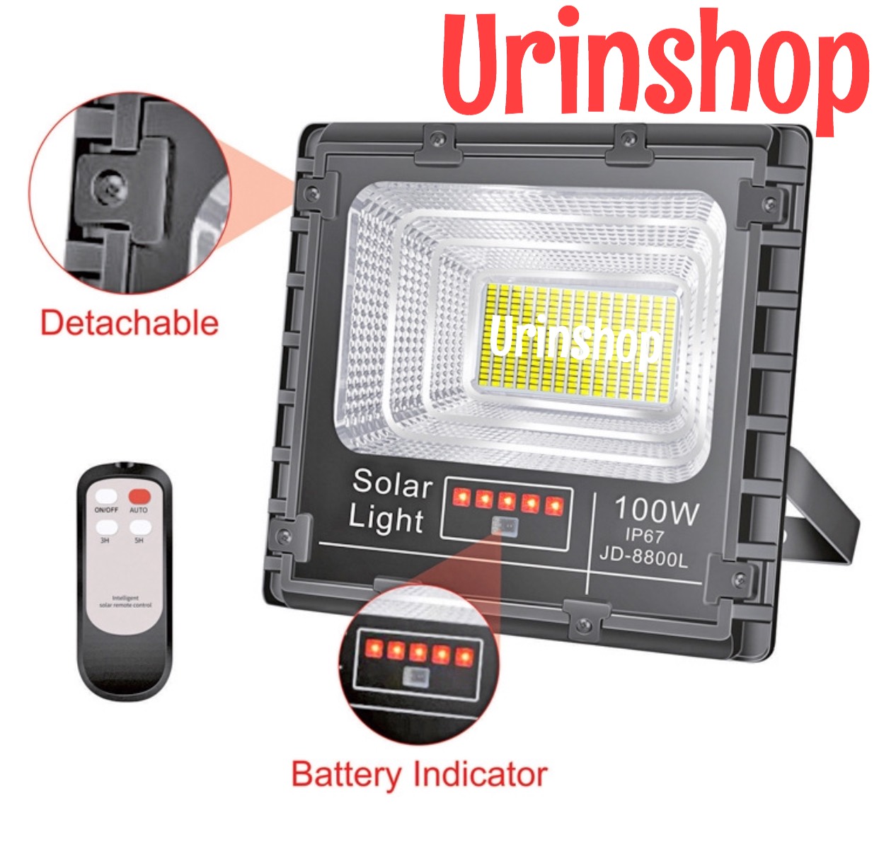 ไฟโซล่าเซลล์ 300W L แสงสีขาว (Day light) JD-8300L รุ่นใหม่เพิ่มแถบสถานะ ...