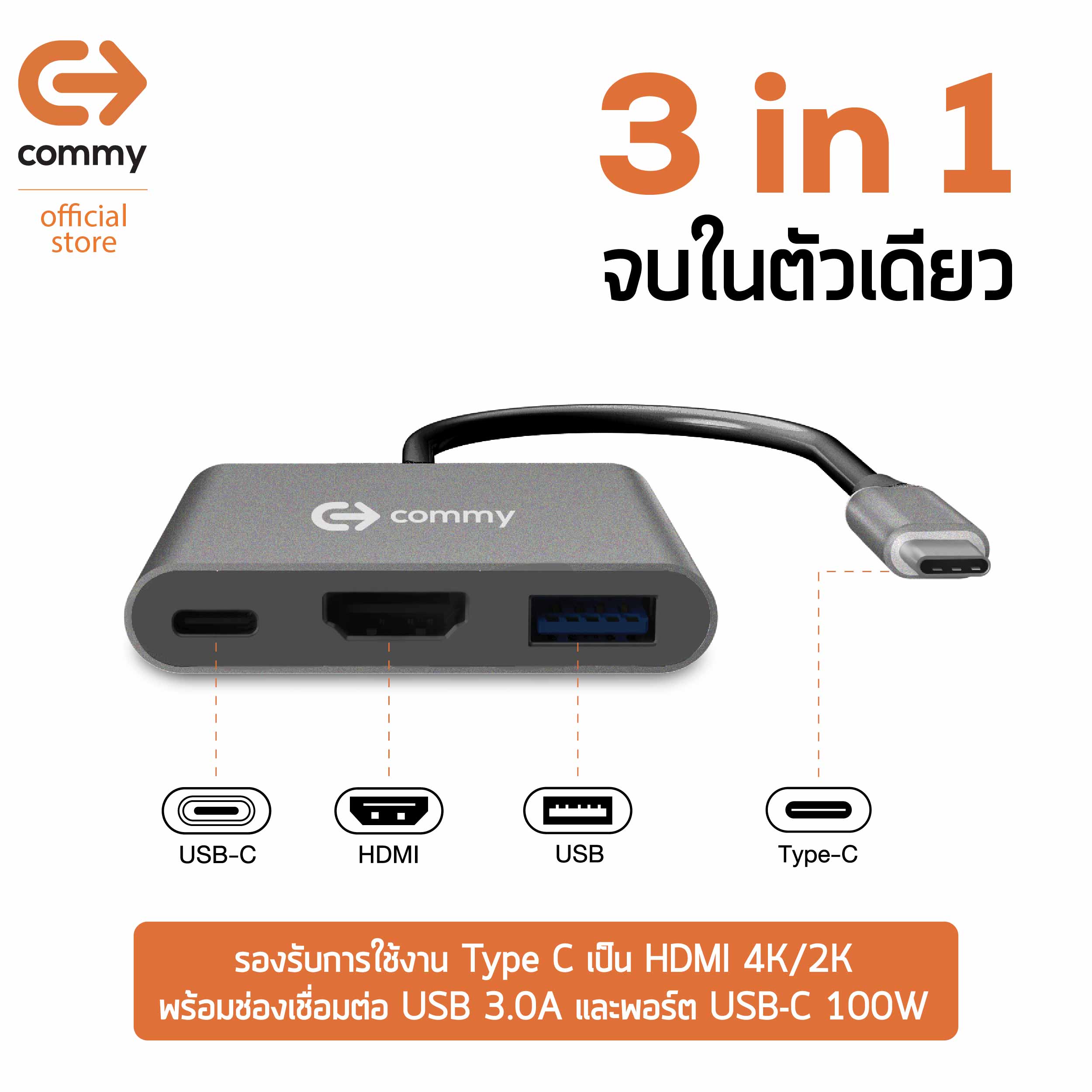 Commy USB-C Digital Hub 3 Ports Adapter (HB 301) และ USB-C Hub Adapter ...