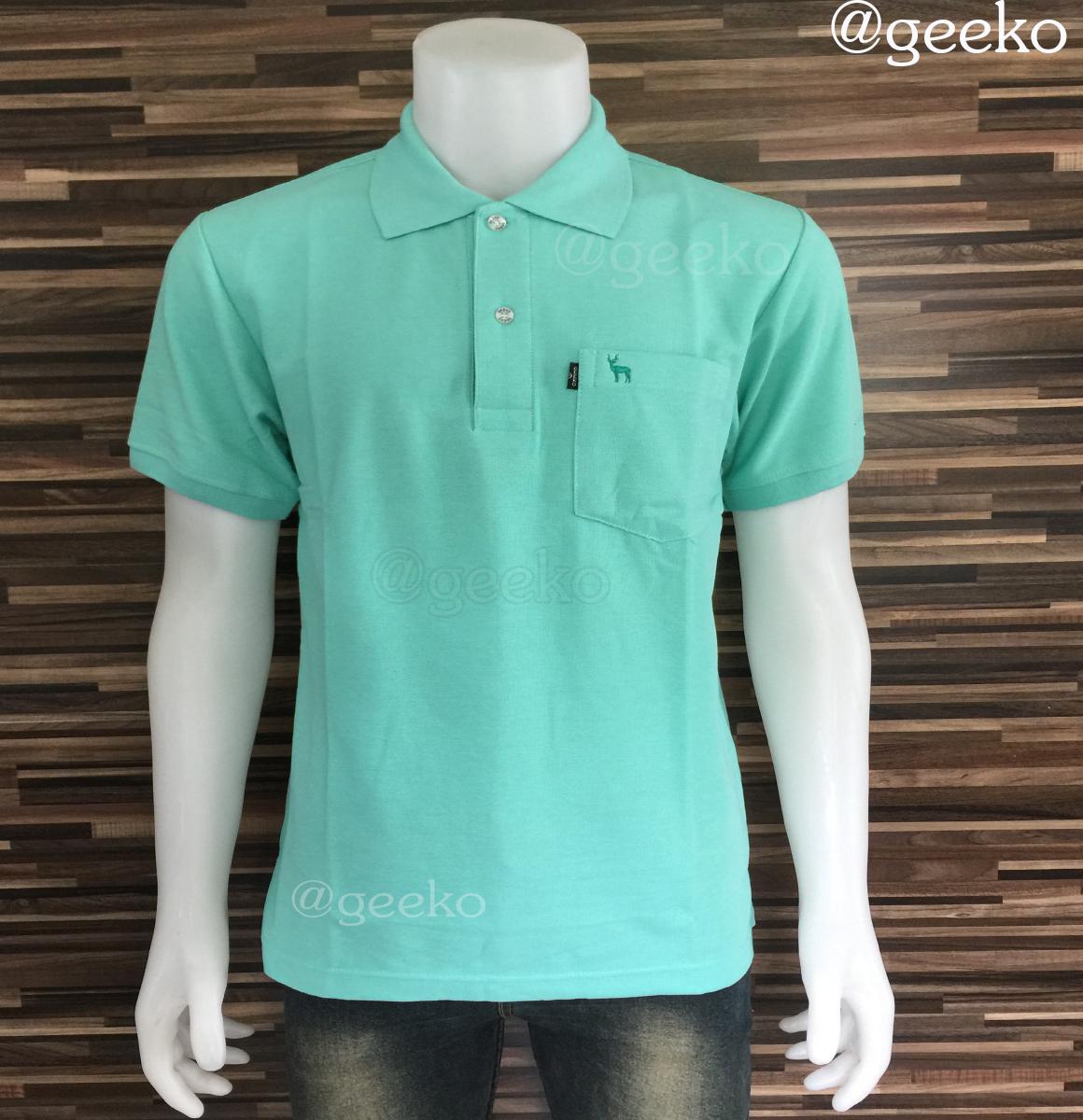 polo shirt คอปกสีฟ้ามิ้นท์ แขนสั้น สีพื้นแบบชาย เป็นทรงตรงมาตรฐาน มีกระเป๋าที่หน้าอก Men Polo ...