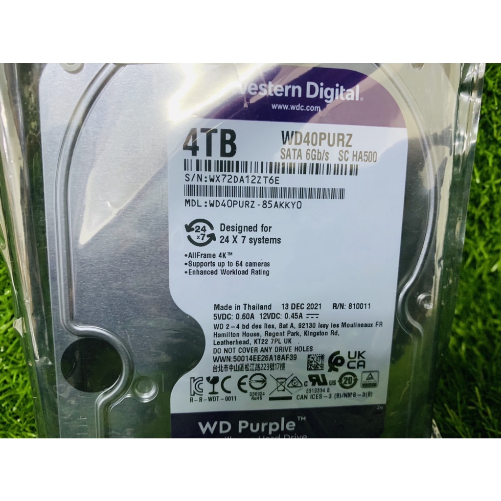 ฮาร์ดดิสก์สำหรับกล้องวงจรปิด WD 4TB Purple 3.5. HDD CCTV (WD Purple 4TB ...
