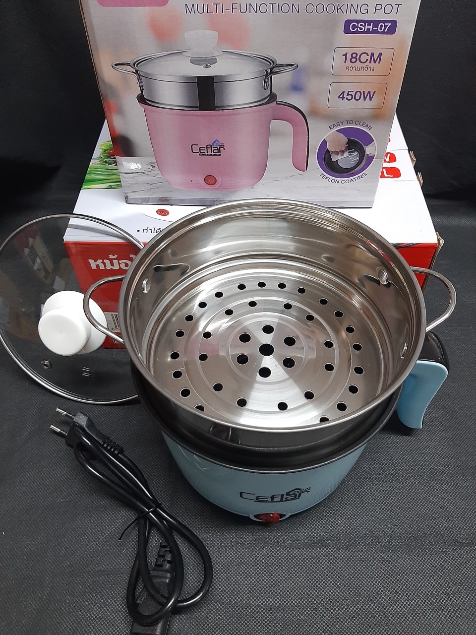 หม้อ หุงต้ม เอนกประสงค์ Ceflar รุ่น CSH-07 (คละสี) หม้อหุงต้ม18cm+ชั้นนึ่ง.No.CSH-07คละสี(Ceflar ...