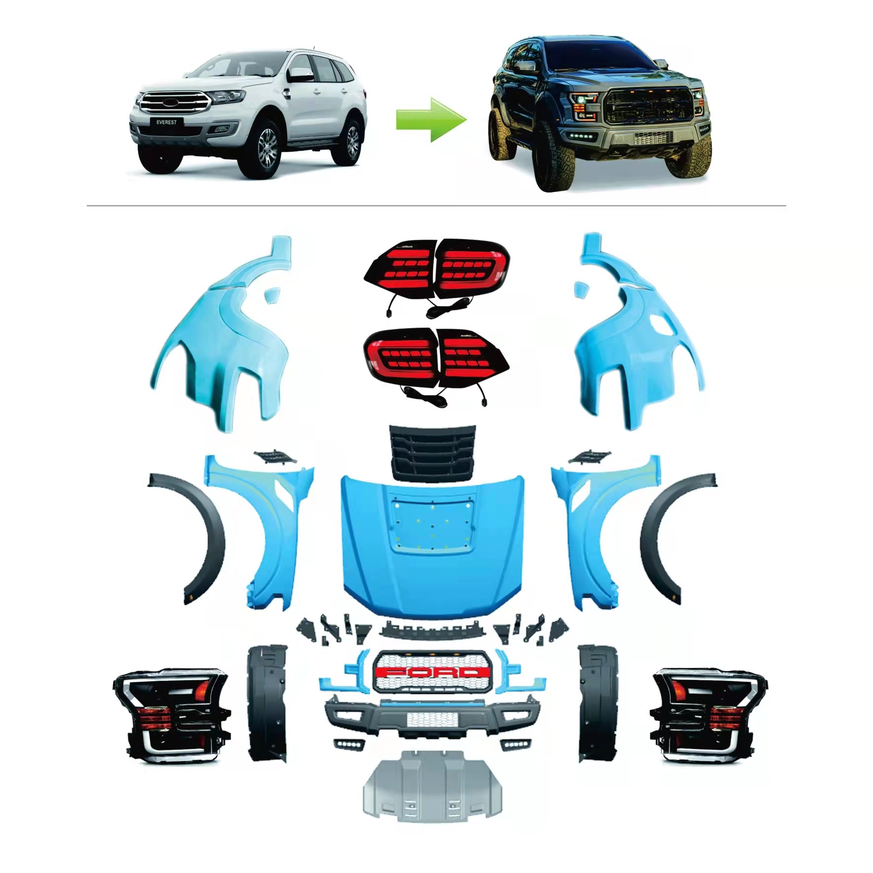 ชุดแต่ง Ford Everest เปลี่ยน Raptor F150 Body kit พร้อมอุปกรณ์ไฟครบชุด ...
