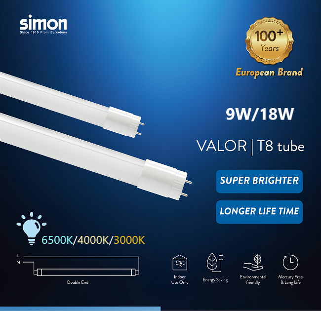 Simonจากสเปน แอลอีดี คุณภาพมาตราฐานกว่า 100ปี จากสเปน หลอดไฟ LED T8 tube 9w 18W 3000k 4000k ...