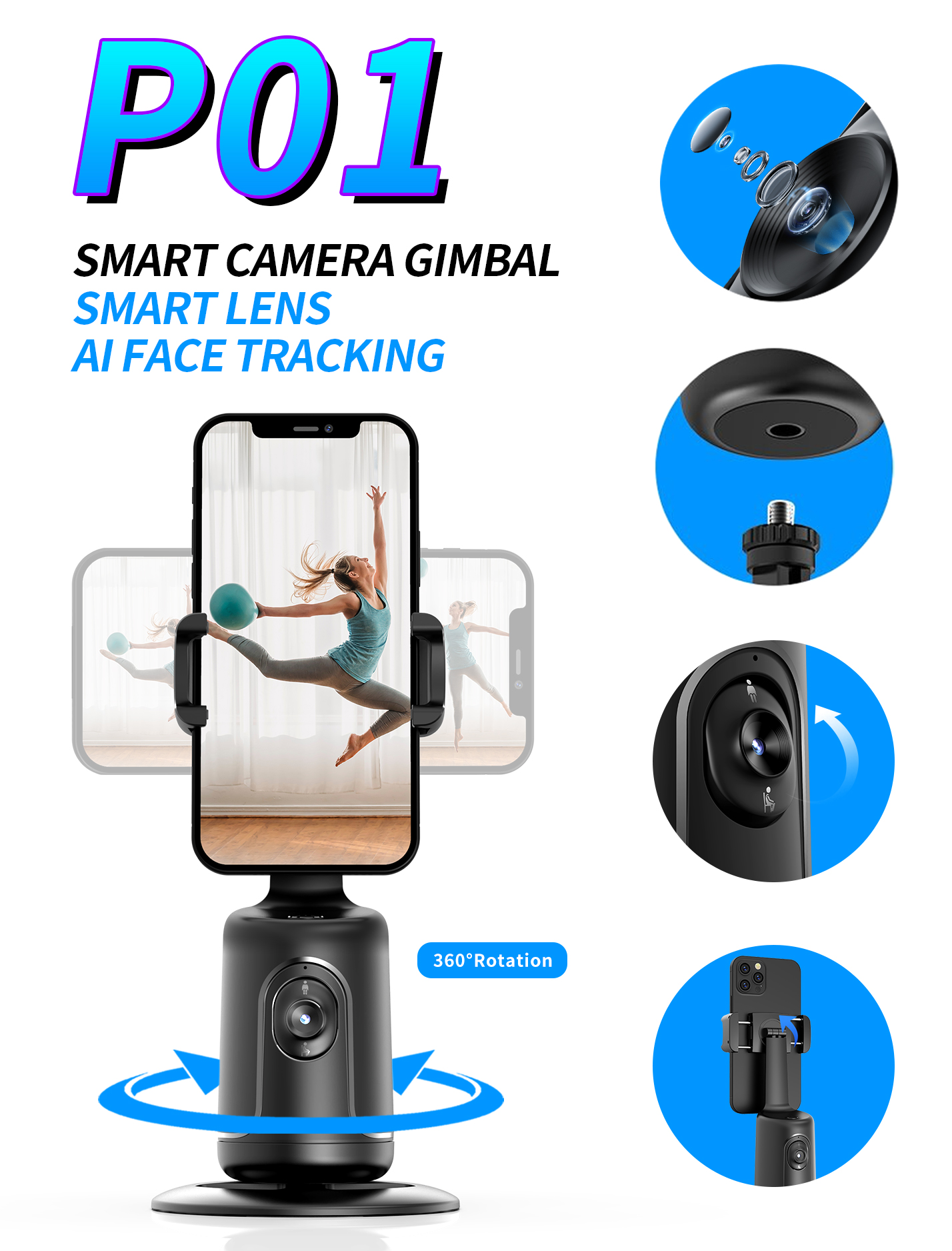0TELESIN ถ่ายภาพอัจฉริยะ Gimbal Selfie P01 360 Rotation Auto Face TRACKING 360ของแท้งานดีมาใหม่ ...