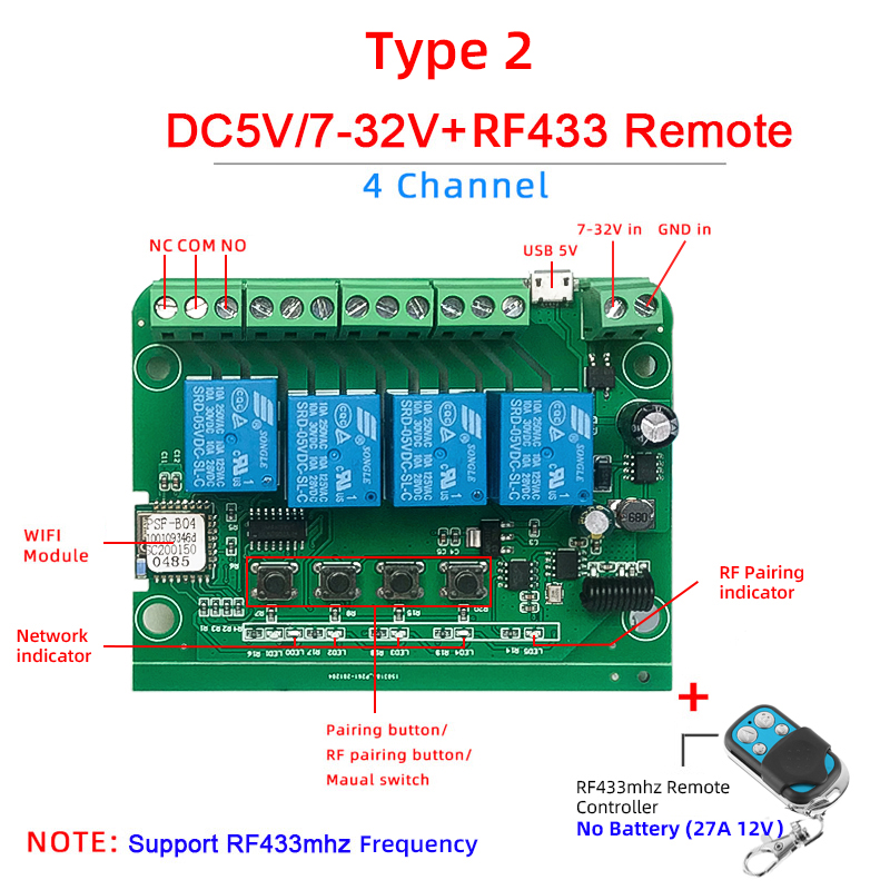 eWeLink WIFI 4CH Smart Module Switch,Motor Controller,DC5V 12V 24V 32V ...