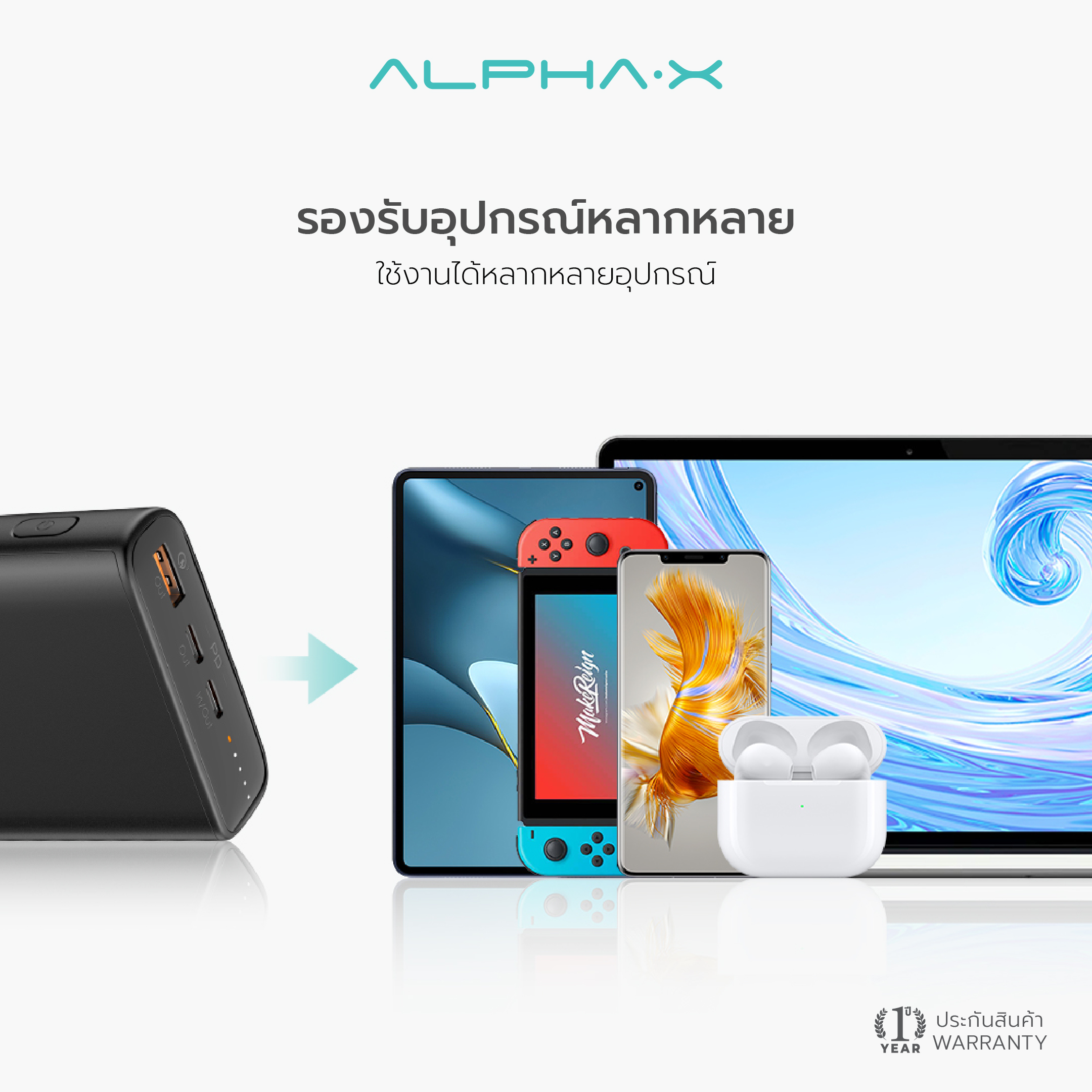 สินค้าใหม่ ALPHAX C100W-PD Powerbank 20000mAh Fast Charging (QC 3.0) PD100W พาวเวอร์แบงค์ชาร์จ ...