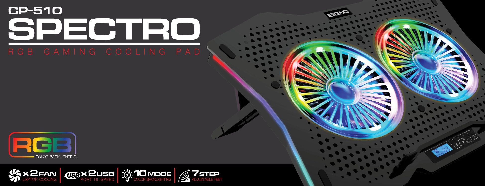 พัดลมรองโน๊ตบุ๊ค SIGNO (CP-510) SPECTRO RGB GAMING COOLING PAD พัดลม 2 ...
