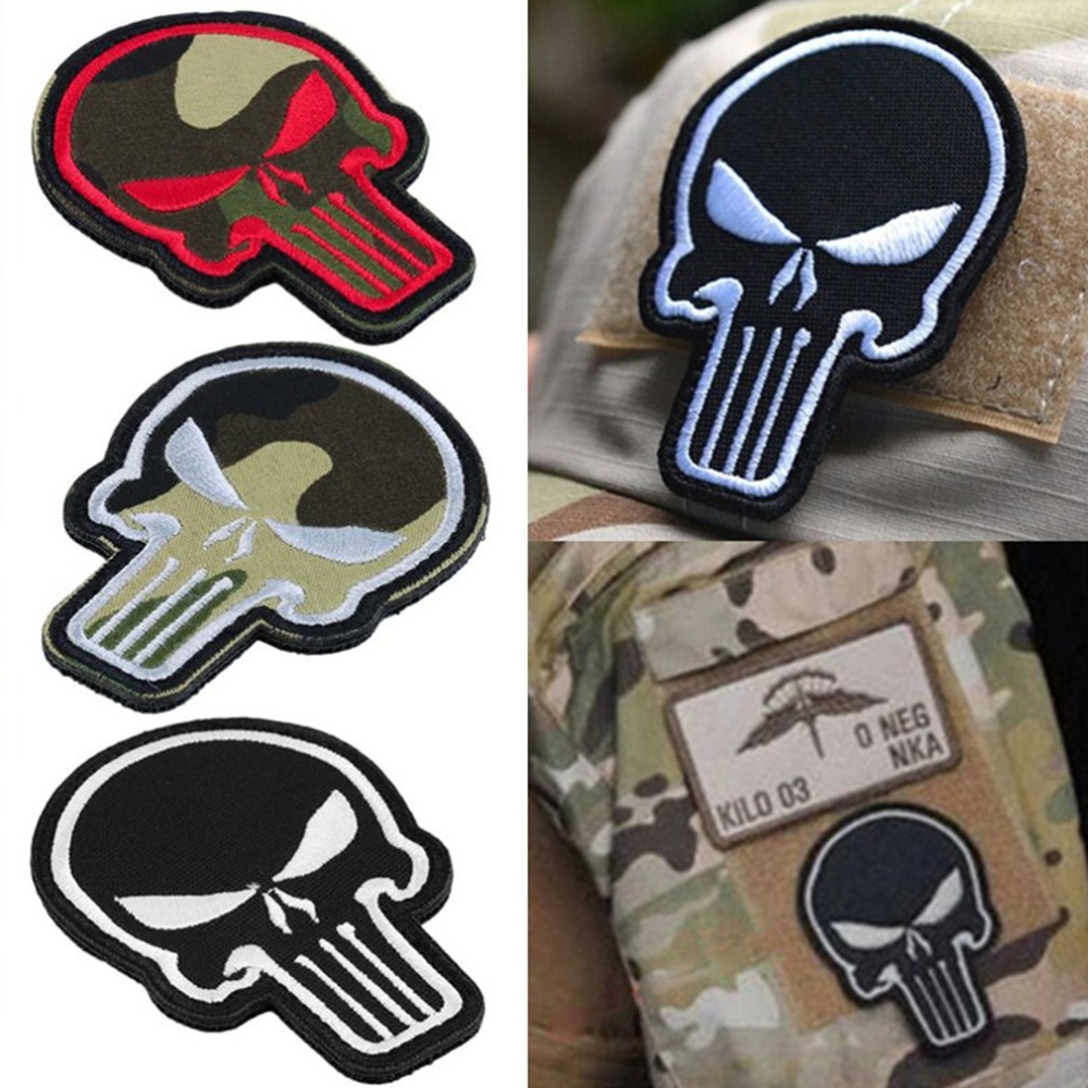 QIA TGA 3D Punisher Skull Moral Embroidery Velcro Patch Tactical Armband Military Badge ...