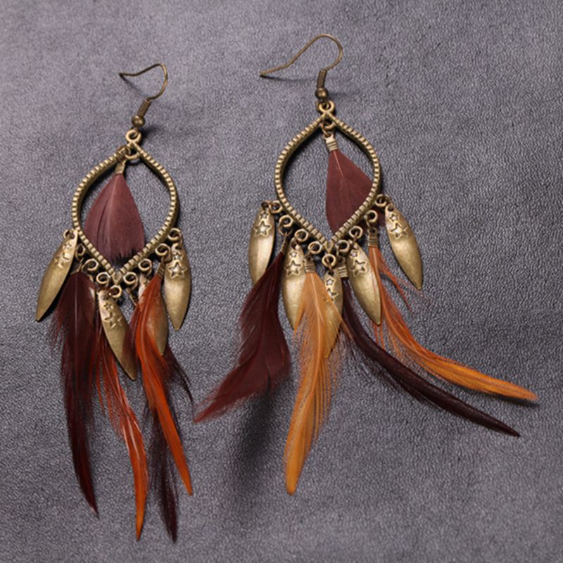 Fashion Exotic European Alloy Feather Long Drop Earrings for Women ...