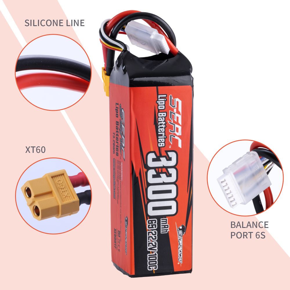 RC แบตเตอรี่ลิโพ Lipo Battery 6S (6เซล) 22.2V 3300mah 100C ใช้กับ ...
