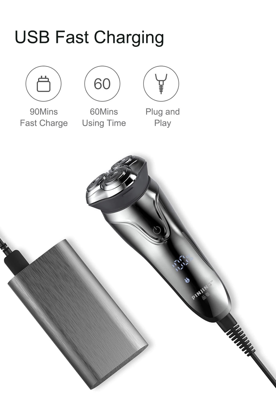 [แพ็คส่ง 1 วัน] Pinjing 3D Smart Shaver ES3 เครื่องโกนหนวดไฟฟ้า ที่โกน ...