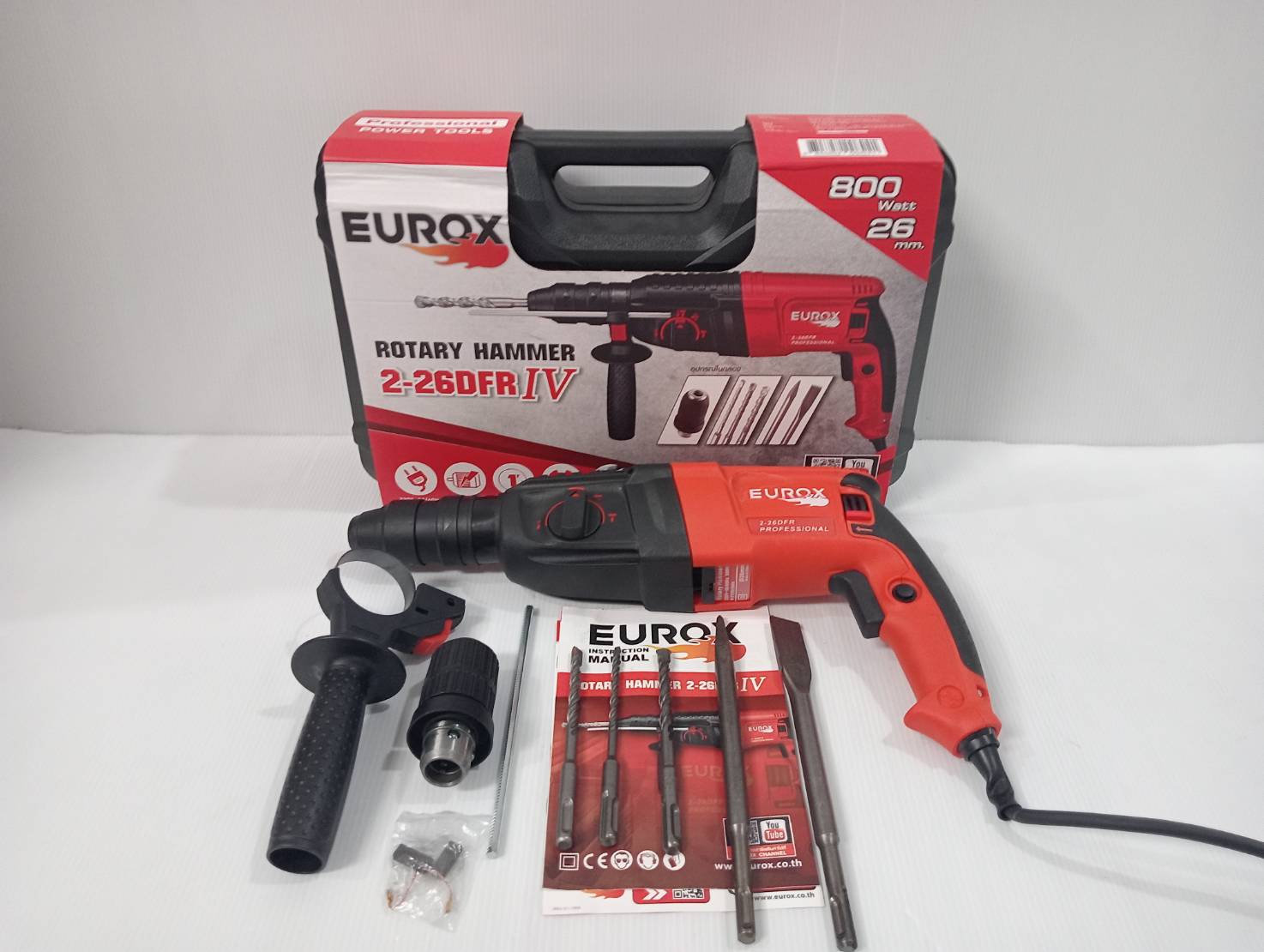 EUROX สว่านกระแทกโรตารี่ 3ระบบ รุ่น 2-26DFR IV / 800 W เจาะเสาปูน เจาะฝังพุก สกัดกระเบื้องออก ...