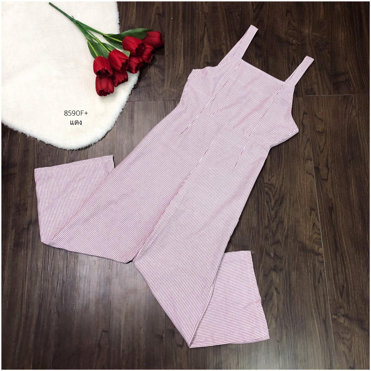 J8590 Jumpsuit จั๊มสูท ลายริ้ว ไขว้หลัง - JShop Fashion - ThaiPick