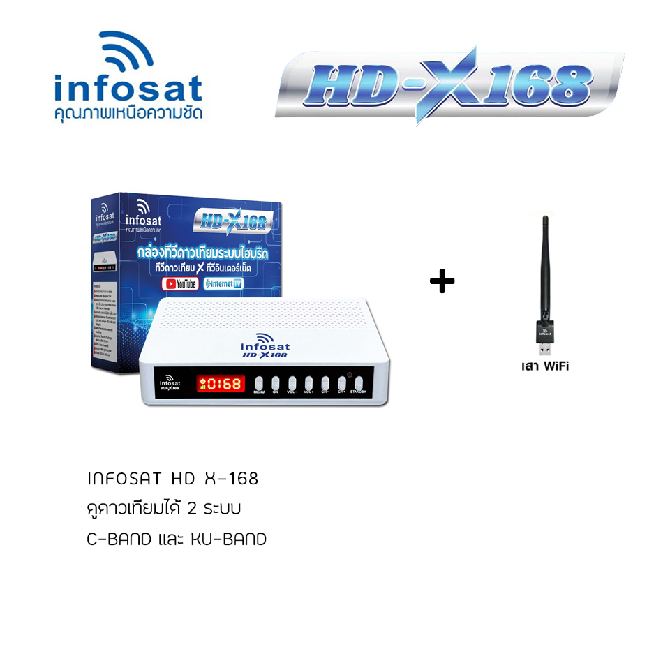 กล่องรับสัญญาณINFOSAT รุ่น HD-X168 + เสา WIFI INFOSAT รุ่น V.3 กล่อง ...