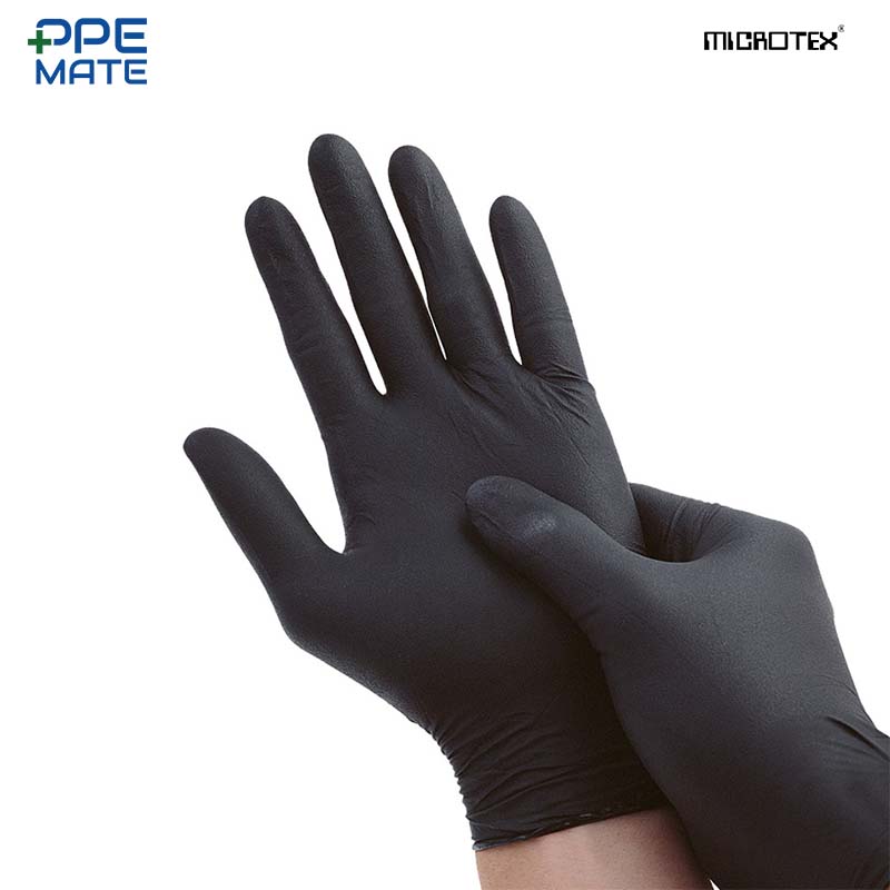MICROTEX Super Black Full Texture ถุงมือยางไนไตร 100% สีดำ งานสัมผัส ...