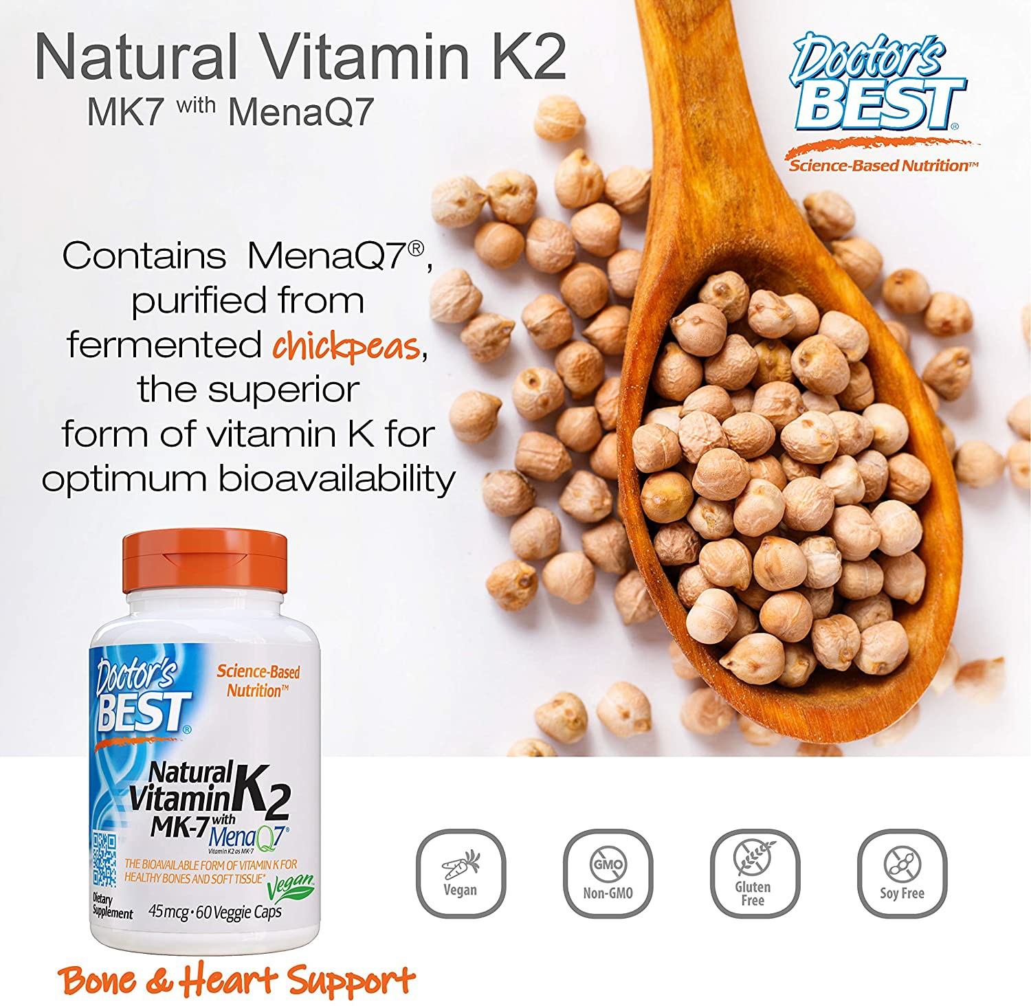 วิตามินเค 2 Natural Vitamin K2 MK-7 with MenaQ7® 100 mcg 60 Veggie Caps ...