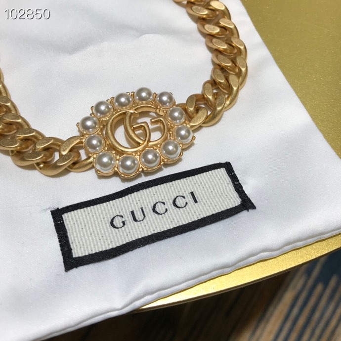 Double G สร้อยคอสร้อยคอ Pearl Hollow GG Letter โลโก้สร้อยคอคลาสสิกหนา ...