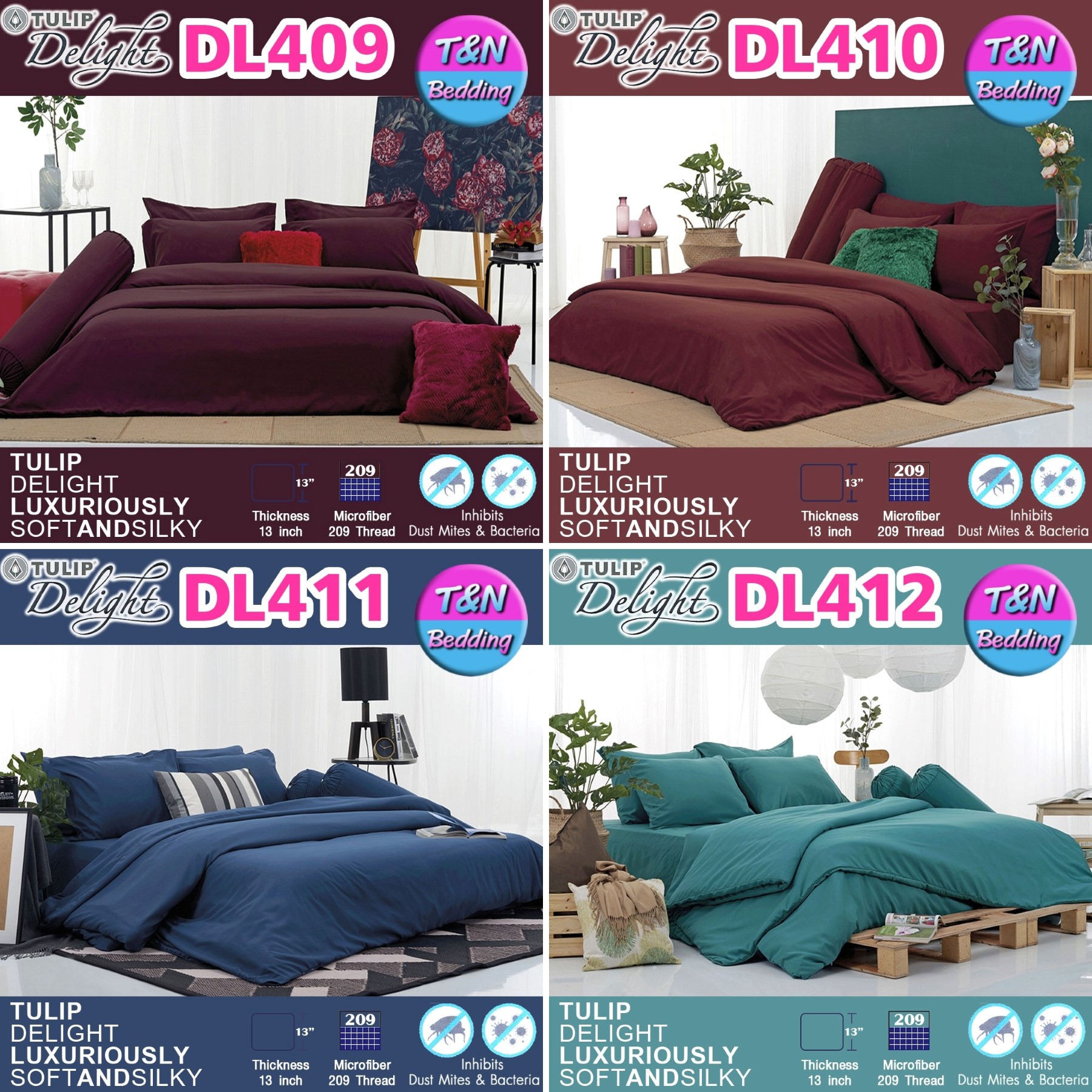 TeeBed???? Tulip Delight ชุดผ้าปู+ผ้านวม 5/6 ฟุต สีพื้น In the Moment DL401 DL402 DL403 DL404 ...