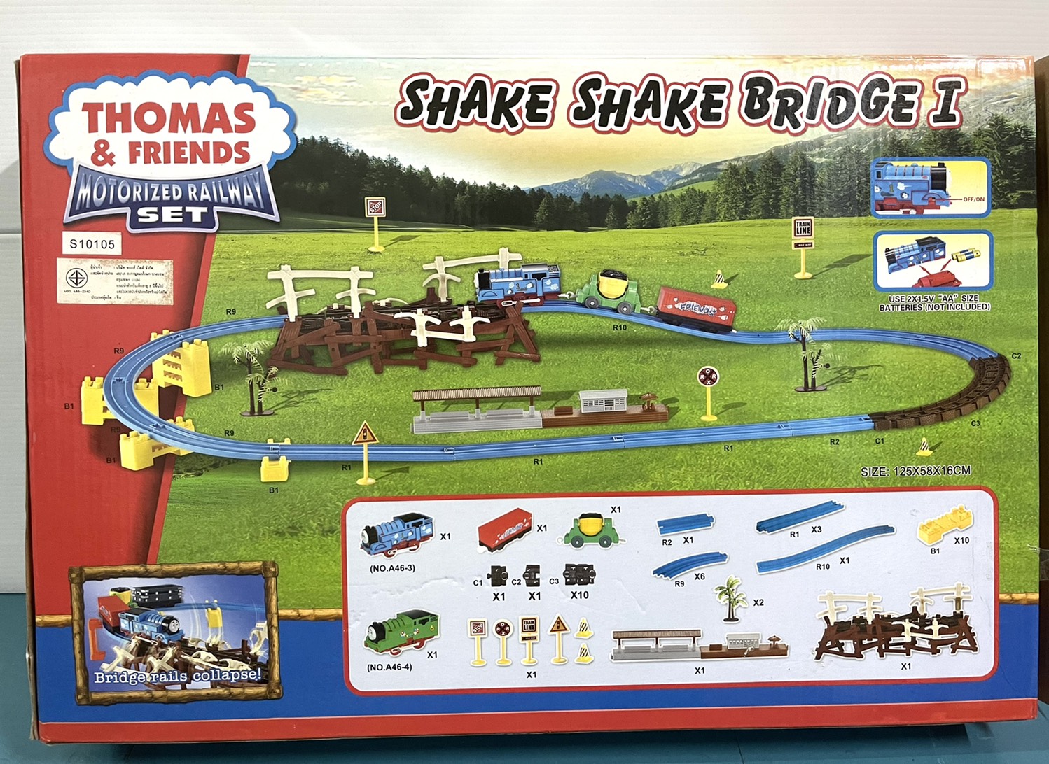 THOMAS SHAKE SHAKE BRIDGE 1 รถไฟโทมัส+ราง+ 2 โบกี้พ่วง มีไฟ มีเสียง(NO ...