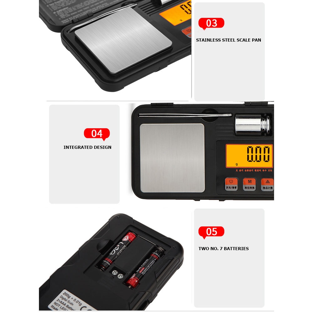 Mini Digital Weight Pocket Scales 200g/0.01g 50g/0.001g LCD Display with Backlight Electric ...