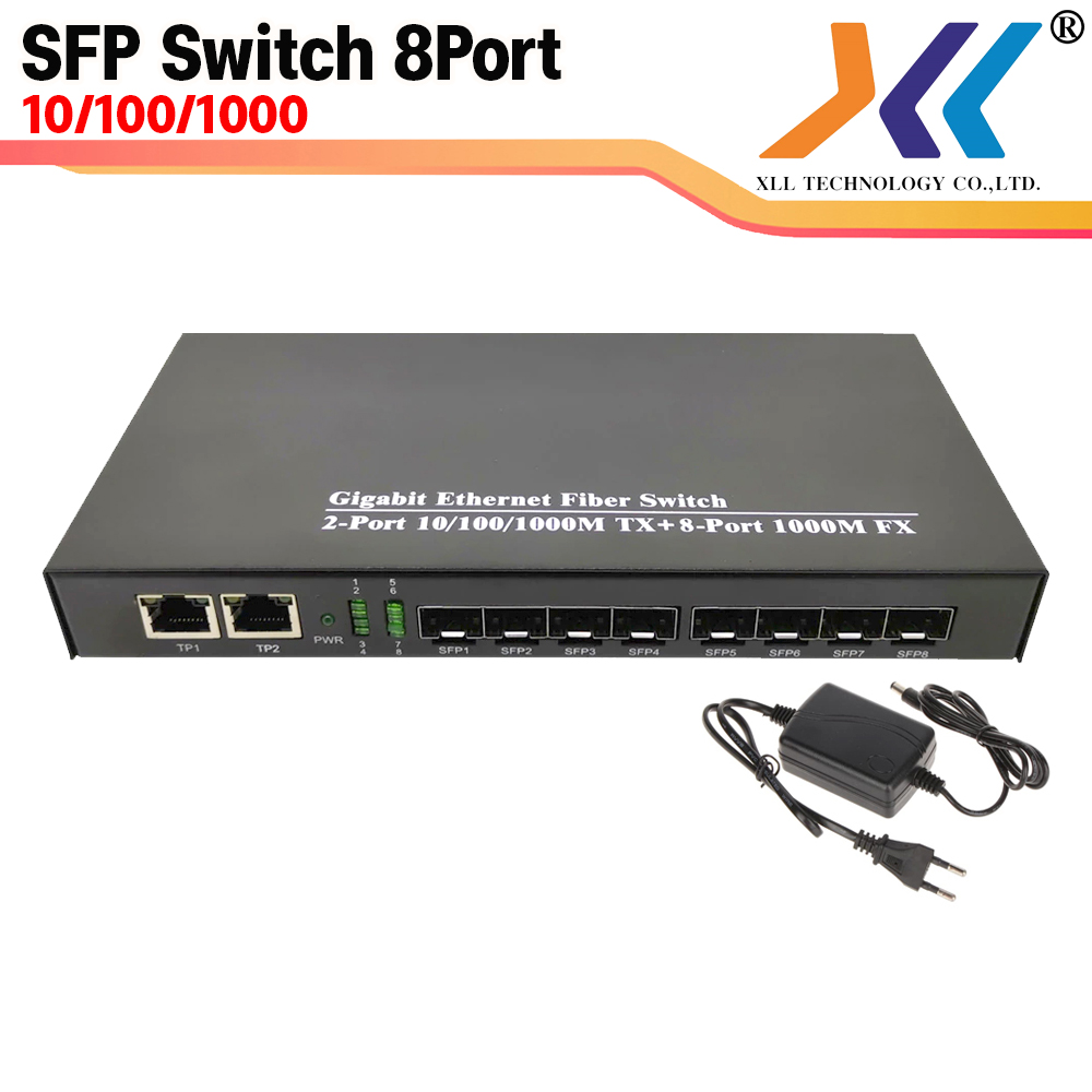 Switch 8 Port Fiber + LAN 2Port 10/100/1000Mbps Fiber Optical Media Converter Gigabit Ethernet ...