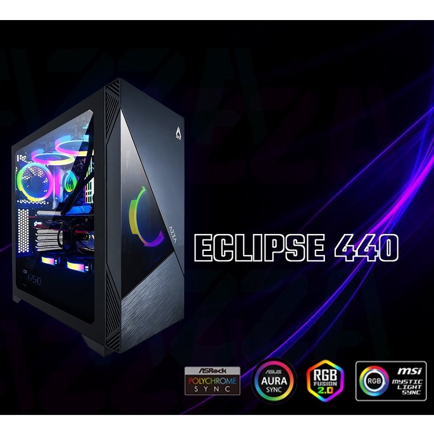 🐉Case AZZA ECLIPSE CSAZ-440🎮( เคสเปล่า) ATX Mid Tower Tempered Glass ARGB Gaming มีไฟ ARGB ...
