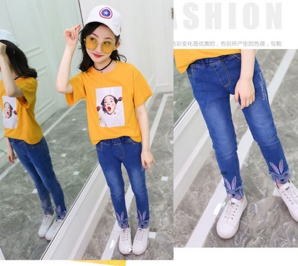 BP1363 กางเกงยีนส์เด็ก สกินนี่ พับขาหน้ากระต่าย 2สี (2ข3ข4ข5ข6ข7ข8ข ...