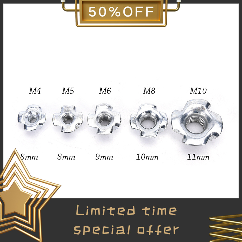 Excellent 10pcs M4/M5/M6/M8/M10 Four Prong Furniture T Nut Inserts For Wood Zinc Plated, - MixASale