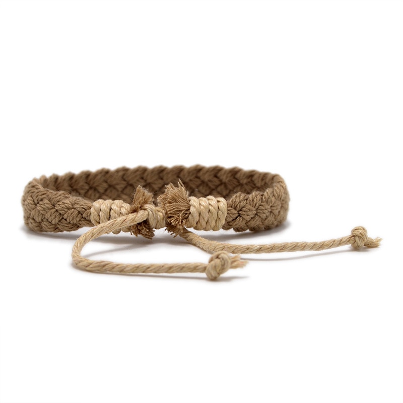 Handmade Vintage Cotton Rope Charm Bracelet for Women Men Brown ...
