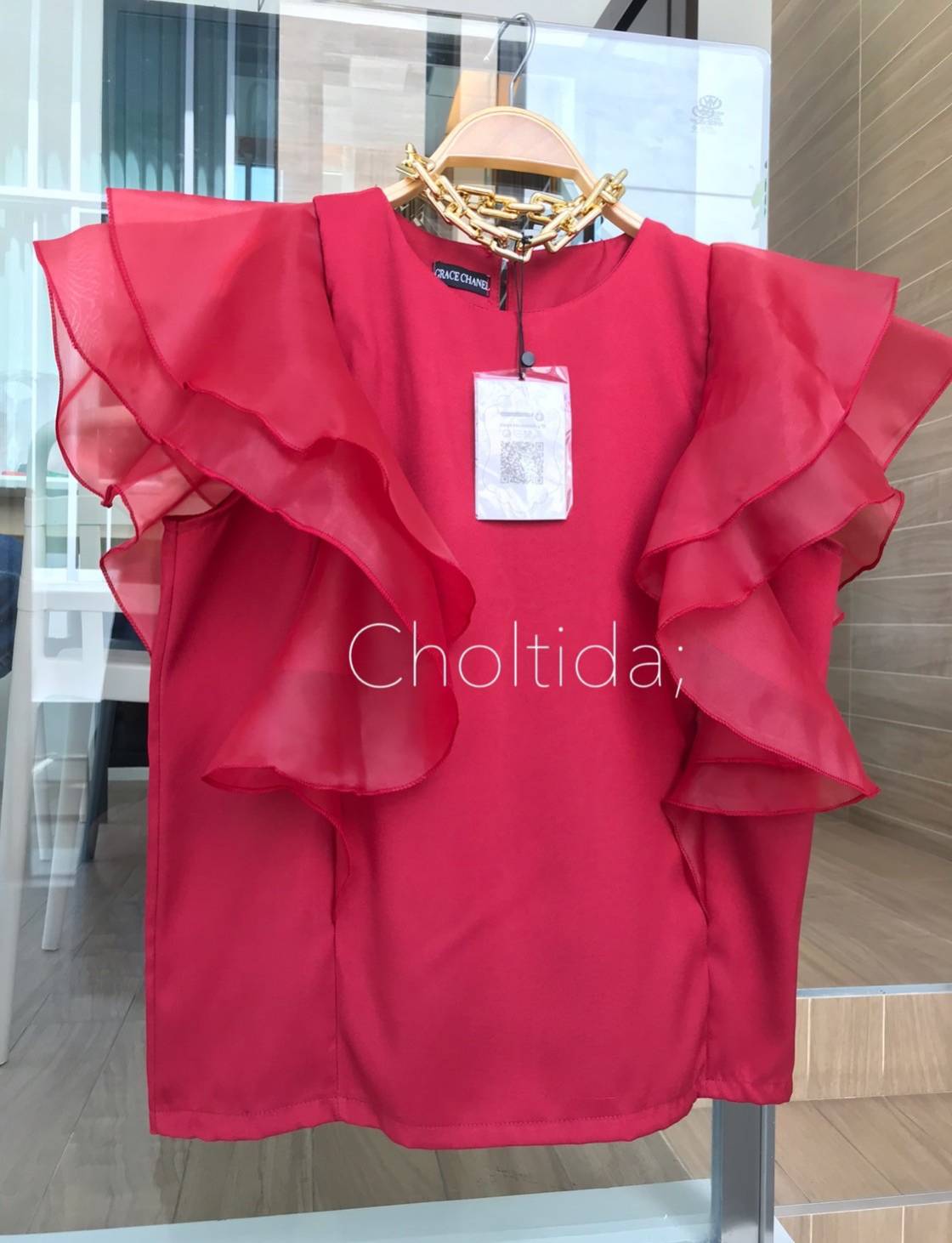 Choltida 💘 เสื้อแขนแองเจิ้ล เนื้อผ้าคอตตอนแครป แขนระบายผ้าแก้วออร์แกนดี้ งานอรังค์ปังค์มาก อก ...