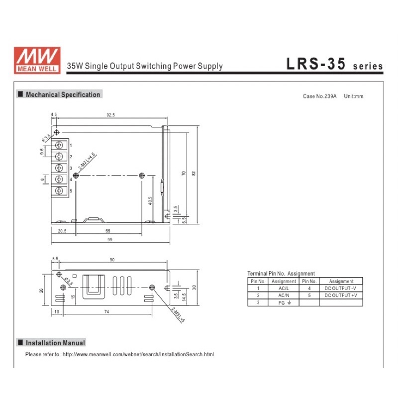 Meanwell LRS-35-24 35w 24v 1.5A หม้อแปลง สวิตซ์ชิ่ง พาวเวอร์ซัพพลาย LED ...