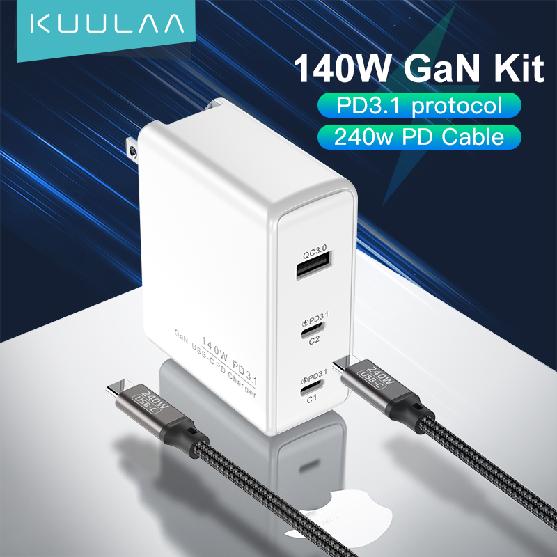 Free 240W CableKUULAA 140W GaN Charger USB Type C PD3.1 QC Fast Charge for Macbook Tablet USBC ...