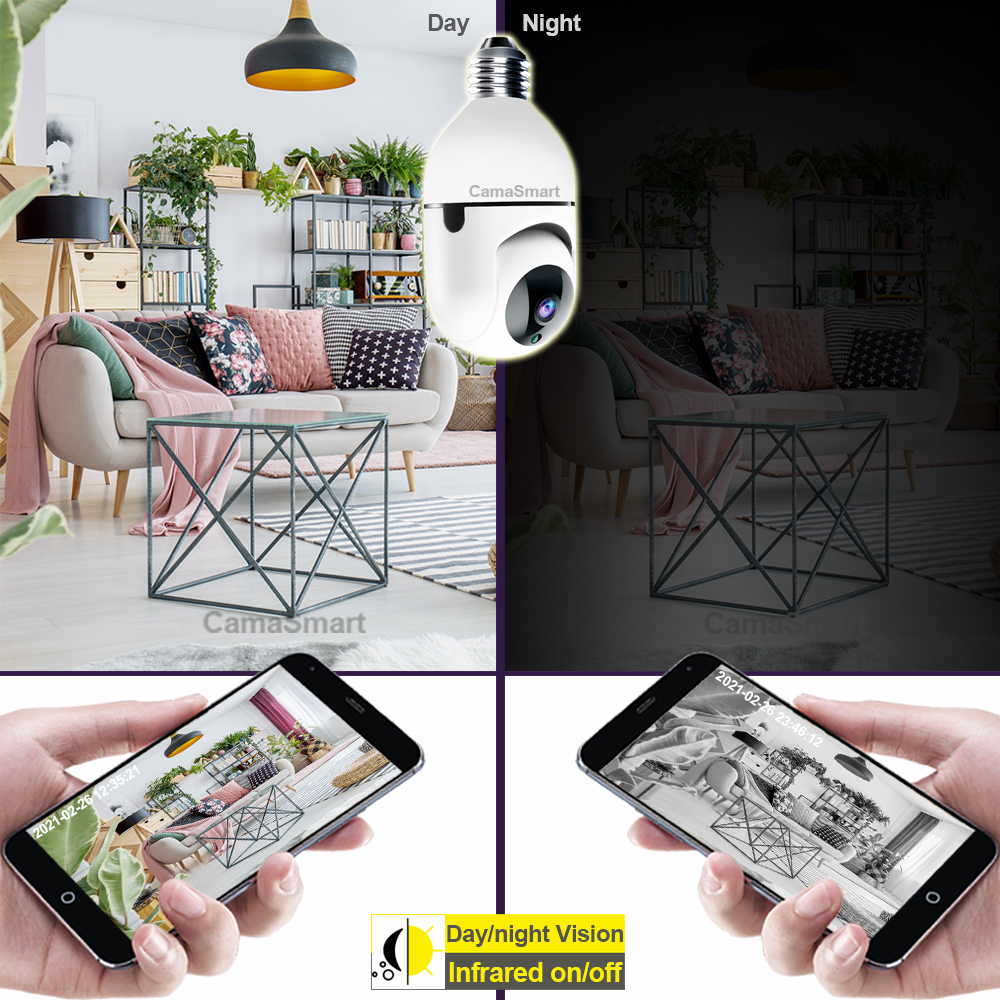 E27 Bulb Wifi Camera PTZ HD Infrared Night Vision Two Way Talk Baby ...