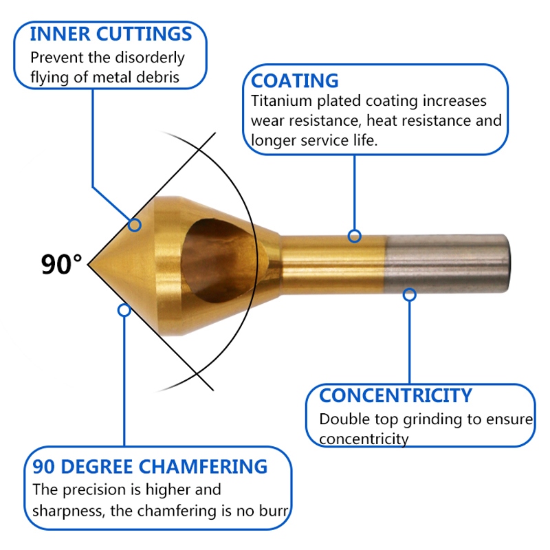 Titanium Countersink Deburring Drill Taper Hole Cutter Steel/Aluminum ...