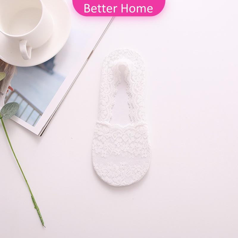 Better ถุงเท้าลูกไม้ ถุงเท้าผ้าฝ้าย ด้านล่างซิลิโคนกันลื่น Lace socks ...