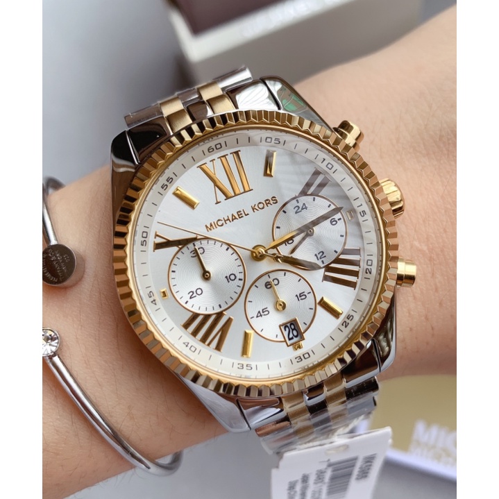 Authentic Michael Kors Chronograph Silver Dial Gold Stainless Steel ...