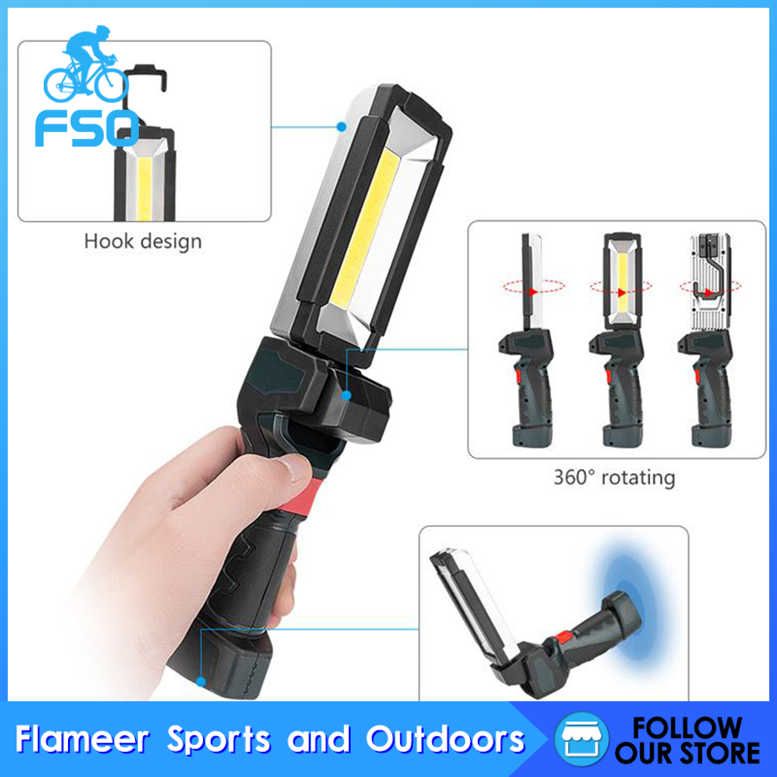 Flameer ฉุกเฉิน COB LED แผ่นเรืองแสงฐานแม่เหล็กหมุนสำหรับครัวเรือน ...