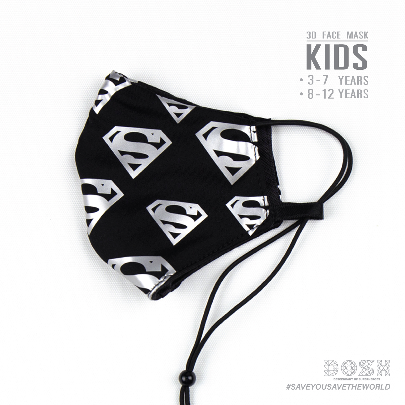 DOSH KIDS FACE MASK SUPERMAN หน้ากากผ้าเด็กชาย 3-7ปี 8-12ปี FSBM5000-BL ...
