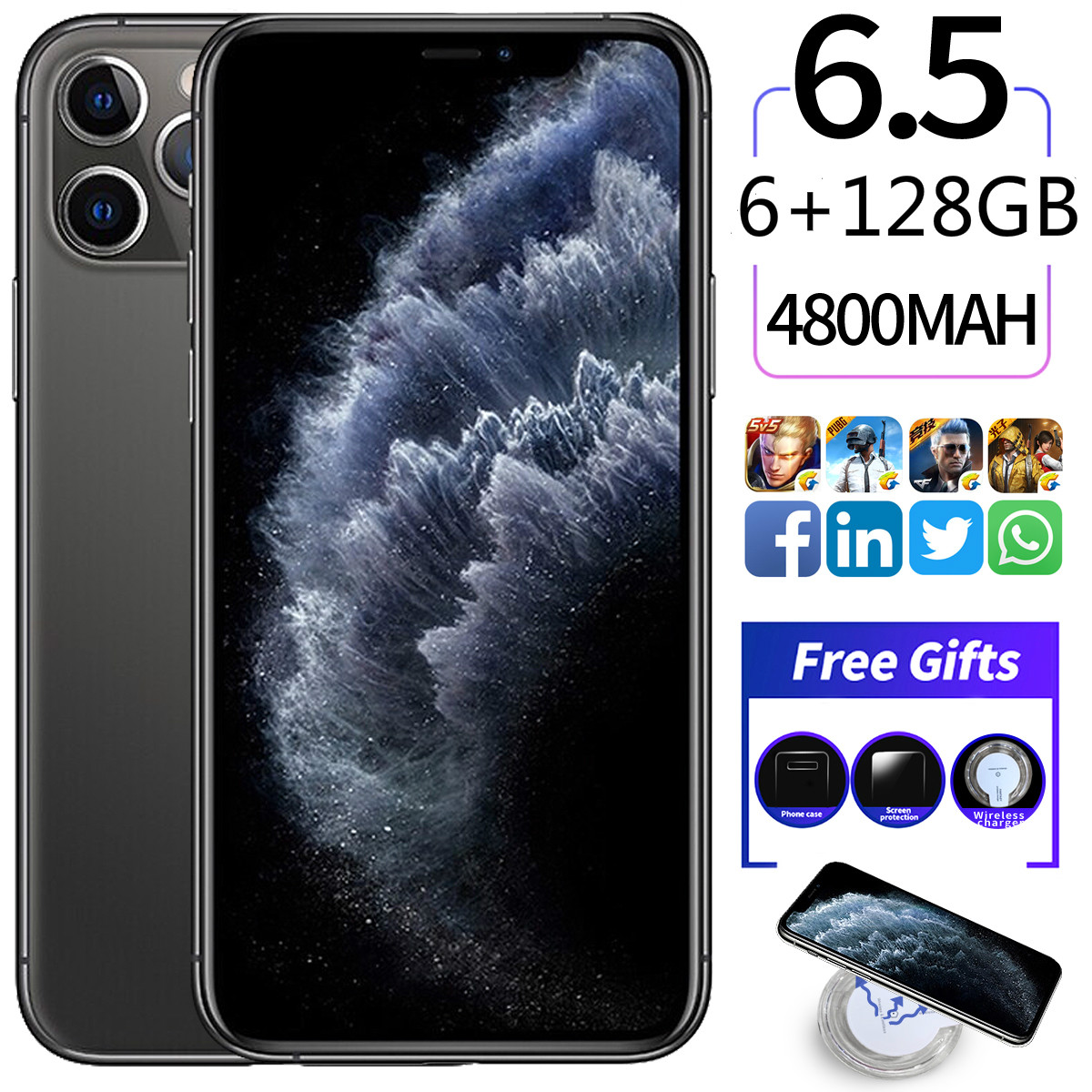 i11pro มือถือจอหยดน้ำ 6.5นิ้ว Rom 128GB Ram6GB รองรับซิม4G Androidแท้ ...