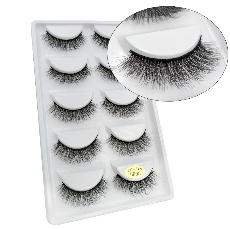 5 pairs 100 Real Fake Mink Eyelashes 3D Natural False Eyelashes 3d Mink ...