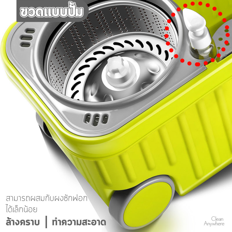 ELF Spin Mop ไม้ถูพื้นสเเตนเลส+ผ้าม็อบ (ถังเหลี่ยม ล้อใหญ่) ไม้ถูบ้านม็อบ ชุดถังปั่น ไม้ถูพื้น ...