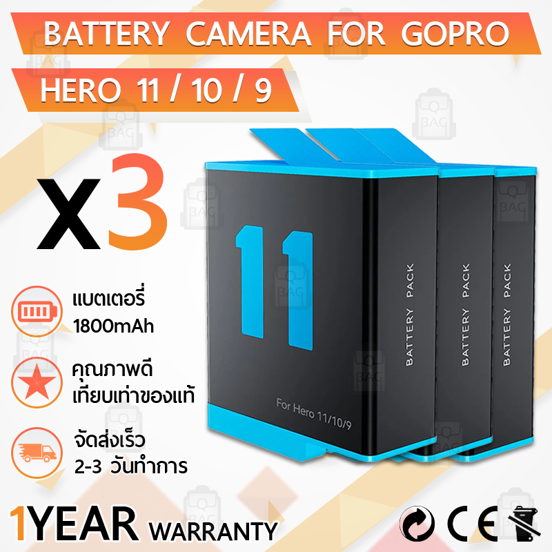 รับประกัน 1 ปี - แบตเตอรี่ กล้อง GoPro Hero 12 11 10 9 ความจุ 1800mAh ...