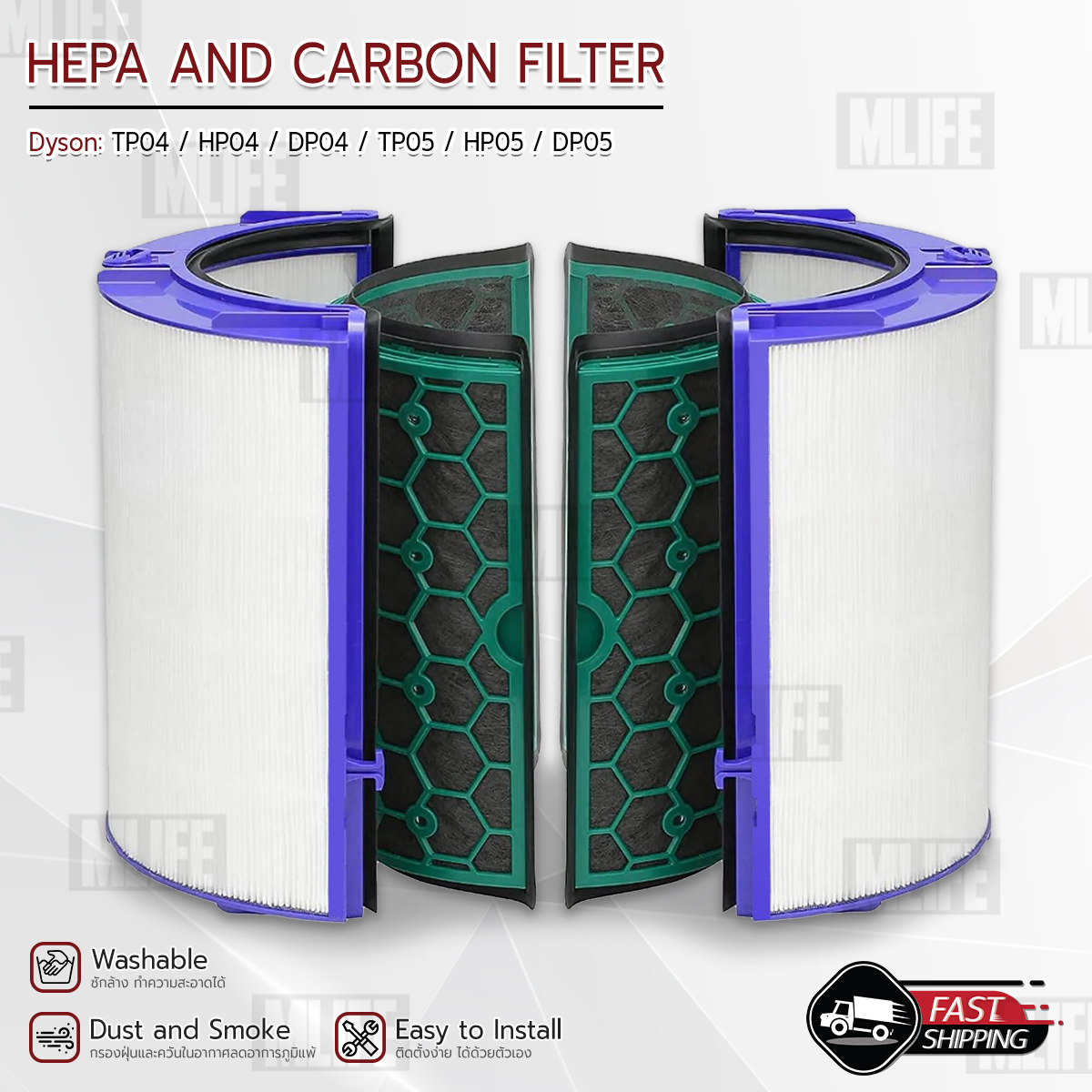MLIFE - ไส้กรอง Dyson Pure Cool Tower Desk Link โมเดล TP04 HP04 DP04 ...