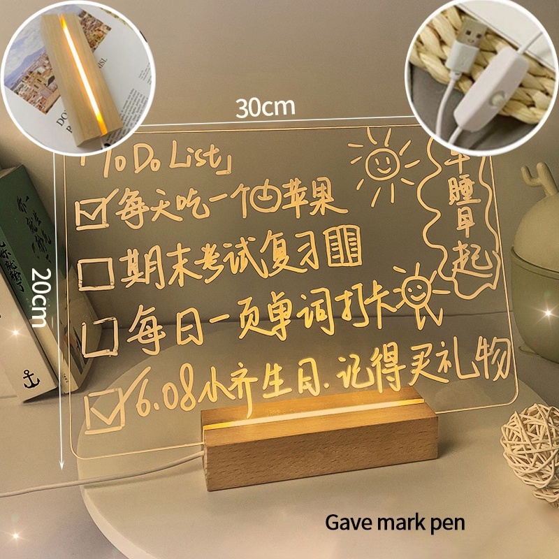 Junjunกระดานข้อความอะครีลิคใส LED กระดานใส กระดานเขียนเรืองแสง โคมไฟข้างเตียง USB ค่าใช้จ่าย ไฟ ...